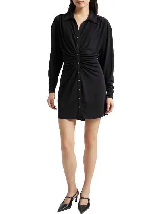 Cinq À Sept Arden Ruched Long Sleeve Shirtdress - Black