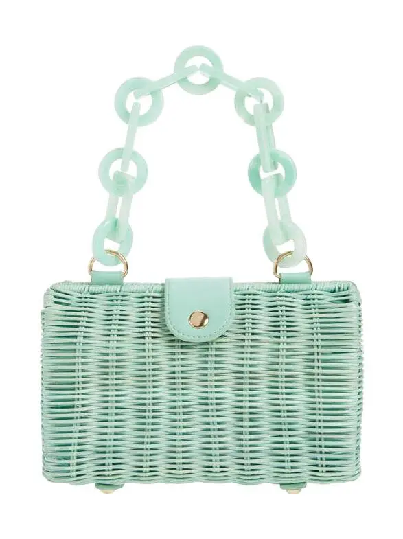 BTB LOS ANGELES Wicker Clutch With Acrylic Chain - Mint