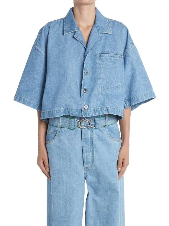 Bottega Veneta Crop Bleached Denim Shirt - Light Bleach