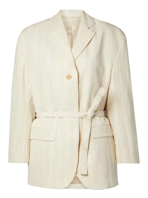 Acne Studios Belted Striped Fil Coupé Cotton-blend Blazer - Neutrals