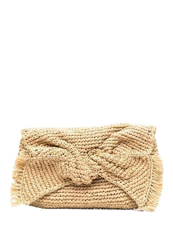 ANYA HINDMARCH Bow-detail Raffia Clutch - Neutrals