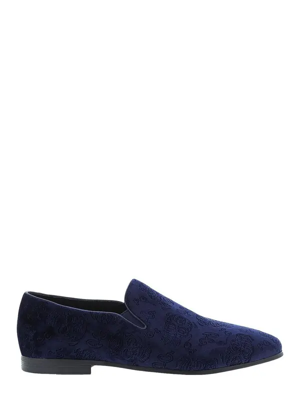Robert Graham Renegade Skull-embossed Velvet Loafers - Navy