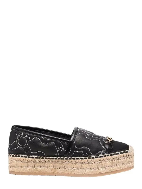 FERRAGAMO Gancini Logo-embroidered Espadrilles - Black