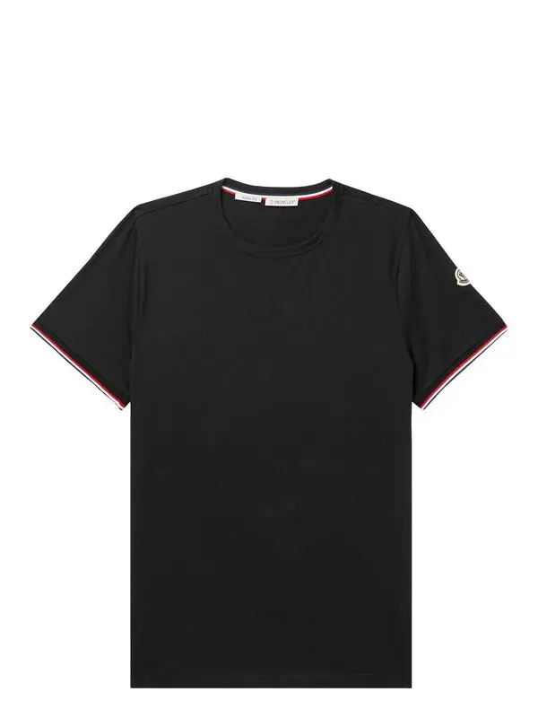 Moncler Slim-fit Logo-appliquéd Contrast-tipped Cotton-blend Jersey T-shirt - Black
