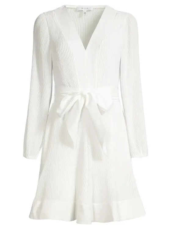 MILLY Liv Pleated Belted Minidress - White