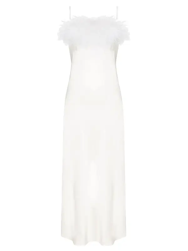 Sleeper Boheme Feather-trim Slip Dress - White