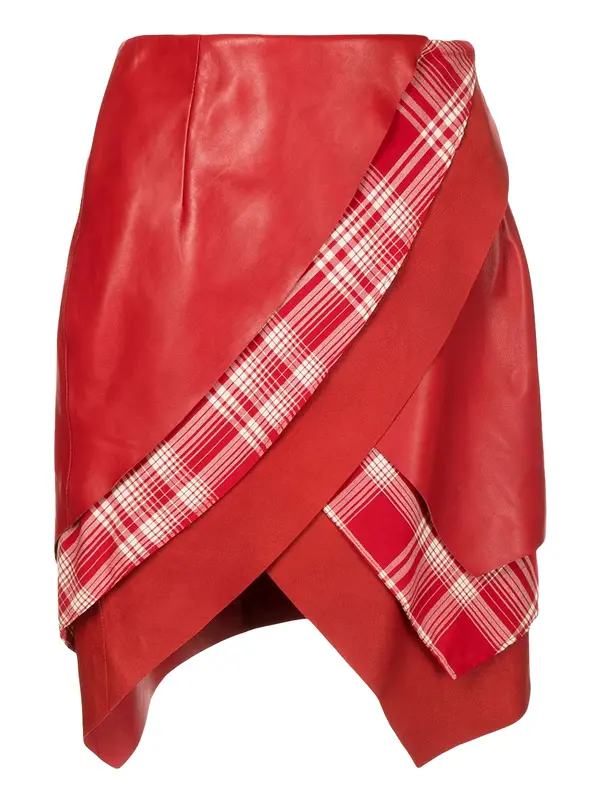 RtA Layered Leather Mini Skirt - Red