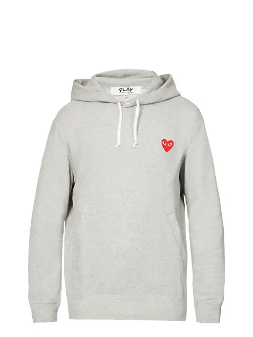 Play Comme Des Garcon Comme Des Garçons Play Logo-embroidered Cotton-jersey Hoody - Grey