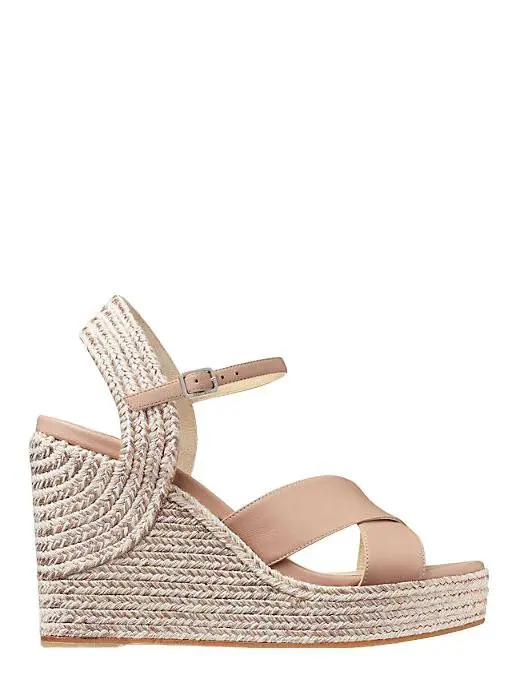 JIMMY CHOO Dellena 100 Leather Wedge Sandals - Ballet Pink