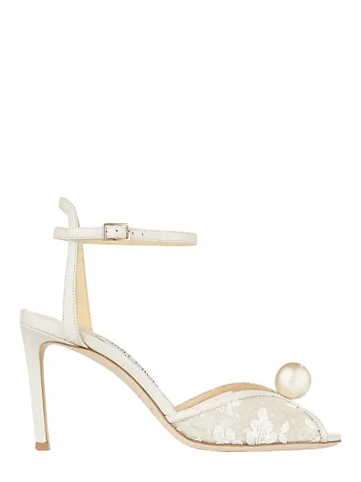 JIMMY CHOO Sacora 85 Lace Sandals - Ivory/white