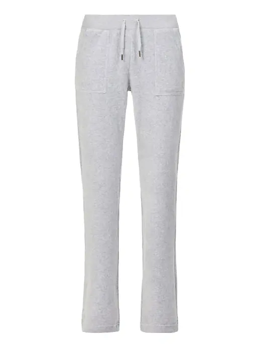 Juicy Couture Logo-embroidered Straight-leg High-rise Velour Trousers - Silver Marl