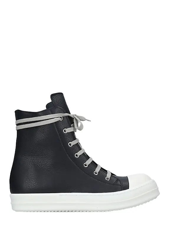 Rick Owens Grained Leather High-top Trainers - Blk/white