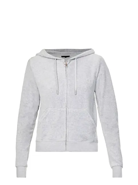 Juicy Couture Regular-fit Logo-embroidered Velour Hoodie - Silver Marl