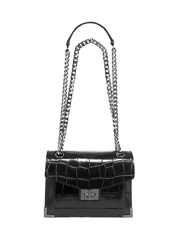 The Kooples Emily Croc-embossed Leather Cross-body Bag - Bla01