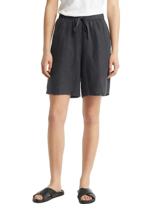 Eileen Fisher Drawstring Organic Linen Shorts - Graphite