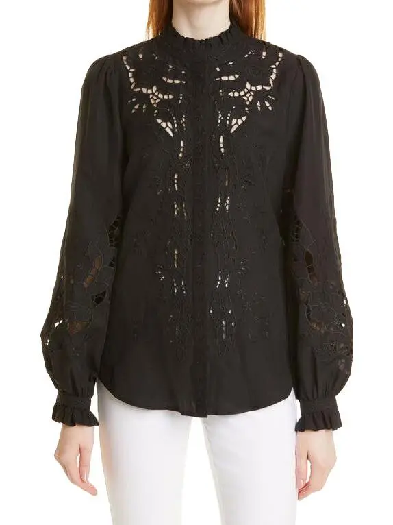 Kobi Halperin Yarden Embroidered Eyelet Blouse - Black