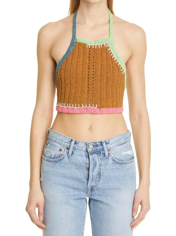 YANYAN Tweedle Halter Crop Top - Ochre