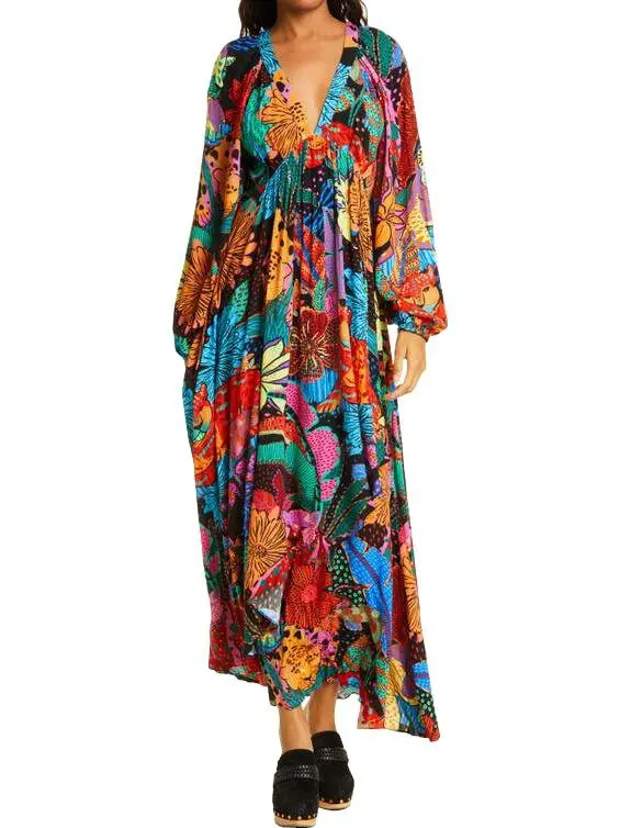 Farm Rio Long Sleeve Maxi Dress - Black Multi