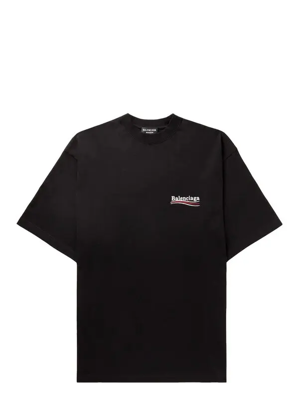 Balenciaga Oversized Logo-embroidered Cotton-jersey T-shirt - Black