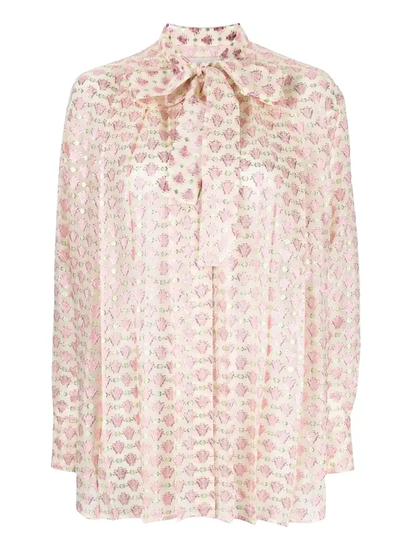 GOLDEN GOOSE Pussy-bow Collar Jacquard Blouse - Neutrals