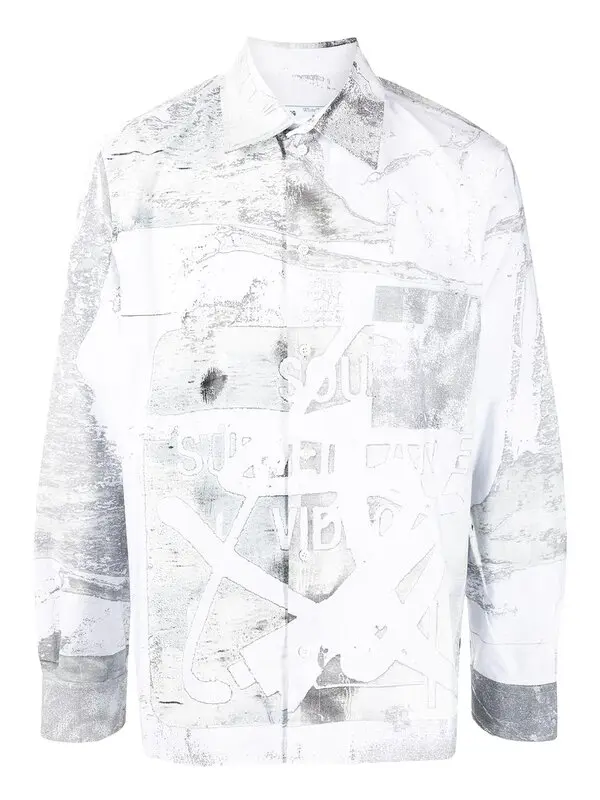 Off-White Faded-print Oversized Cotton Shirt - White