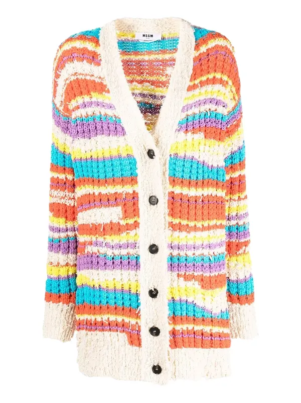 MSGM Striped Chunky Knit Cardigan - Neutrals