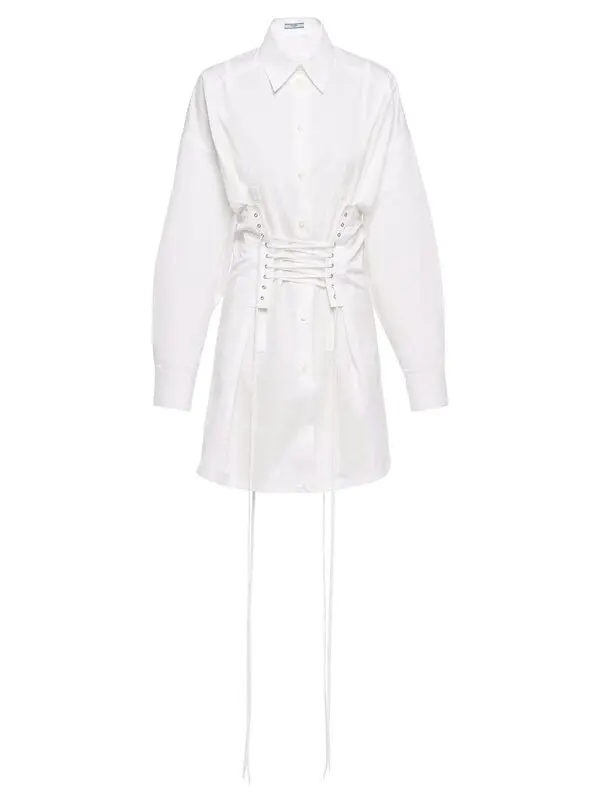 Prada Lace-up Cotton Shirt Dress - White
