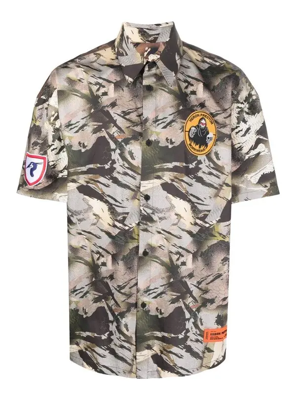 Heron Preston Camouflage-print Bowling Shirt - Green