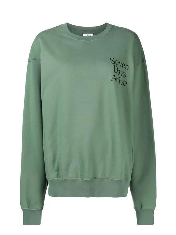 7 DAYS ACTIVE Logo-print Crew Neck Sweatshirt - Green