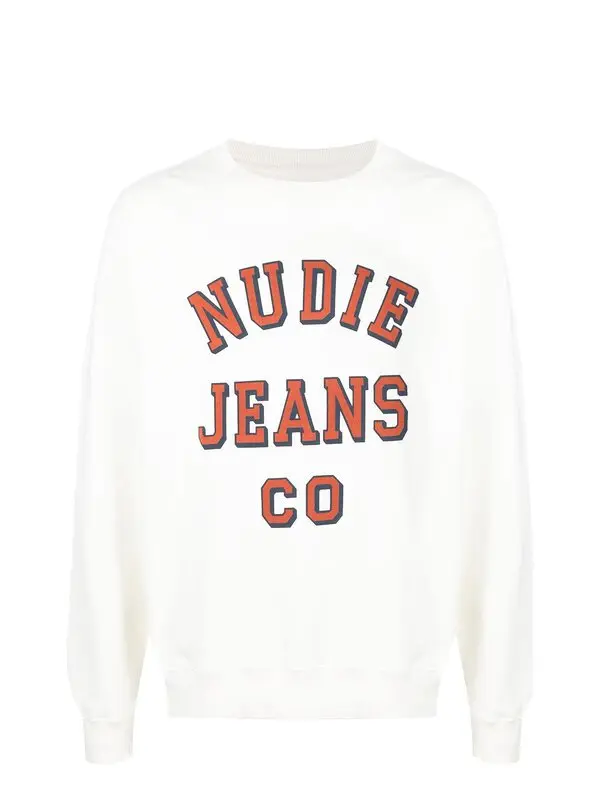 Nudie Jeans Logo-print Crew Neck Sweatshirt - White