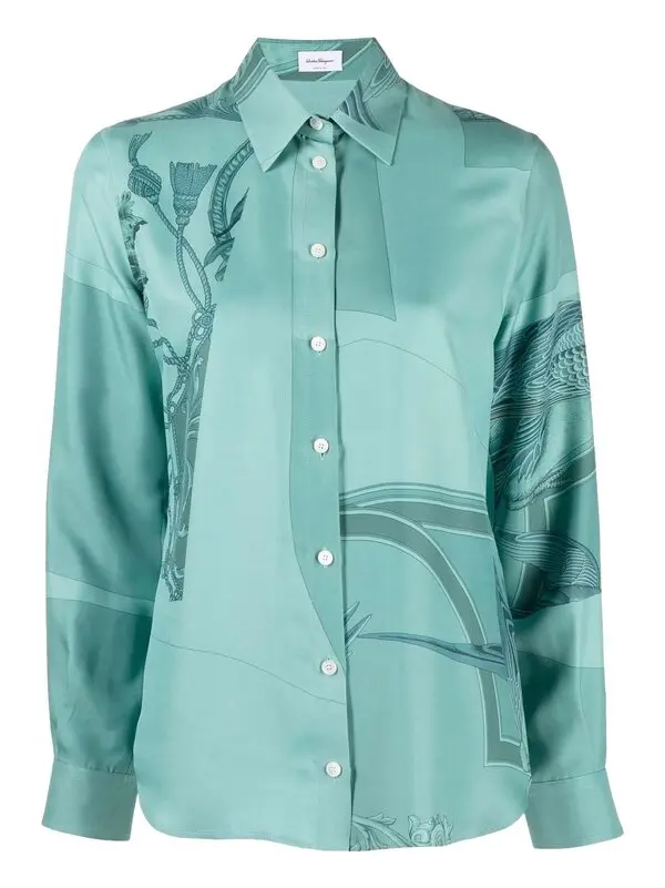 FERRAGAMO Graphic-print Silk Shirt - Green