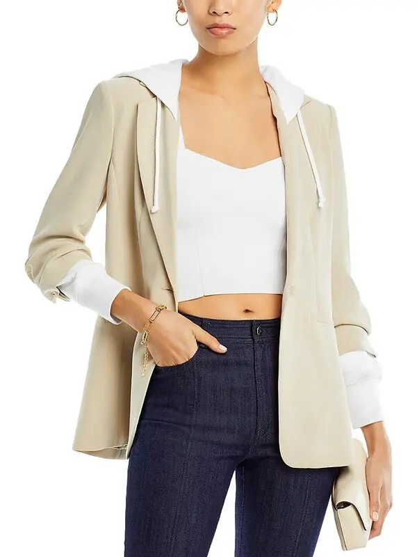 Cinq À Sept Khloe Hooded Blazer - Khaki/white