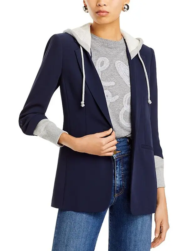 Cinq À Sept Khloe Hooded Blazer - Navy/heather Grey