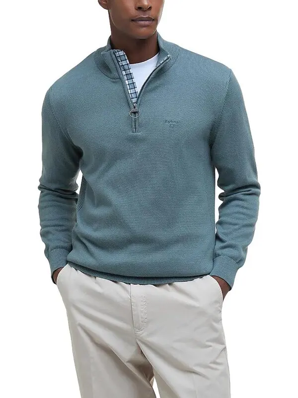 Barbour Cotton Half Zip Knitted Jumper - Vintage Teal