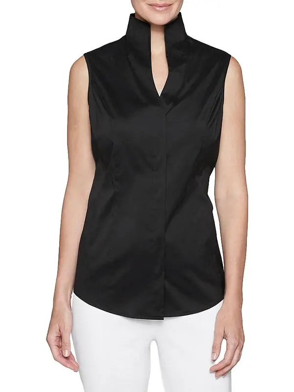 Misook Mandarin Collar Shell Top - Black