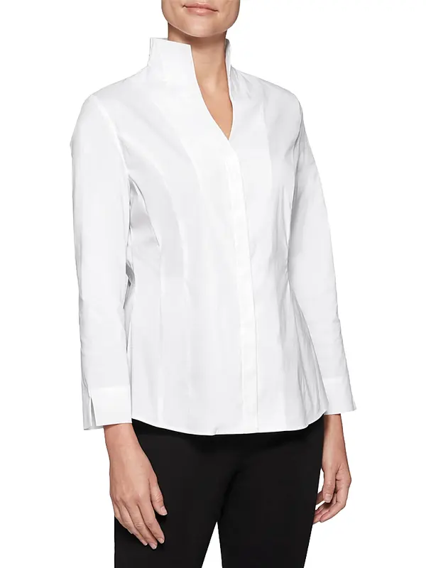 Misook Mandarin Collar Shirt - White