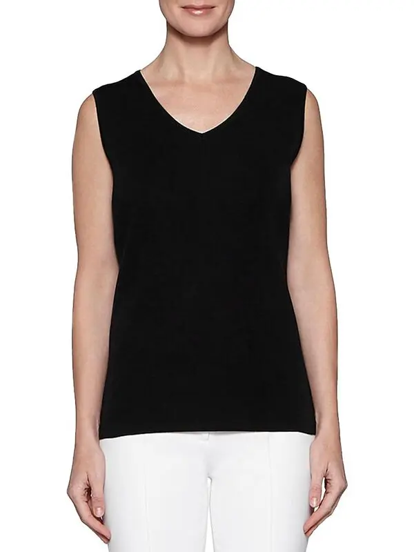 Misook V-neck Sleeveless Tank Top - Black