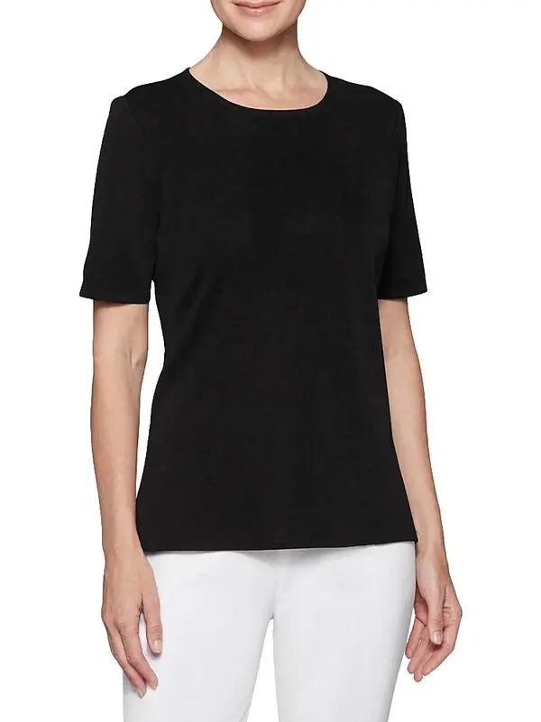 Misook Jewel Neck Tee - Black