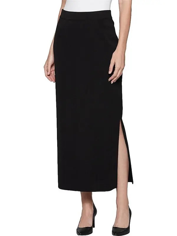 Misook Pull-on Slit Hem Skirt - Black