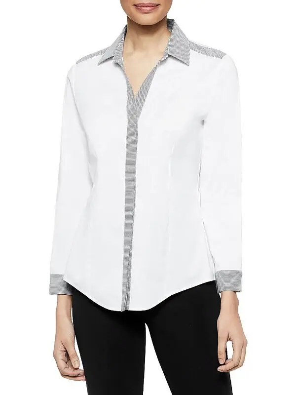Misook Striped Trim Shirt - White/black