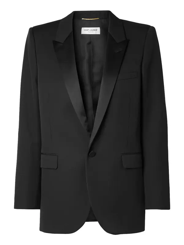 Saint Laurent Tube Satin-trimmed Grain De Poudre Wool Blazer - Black