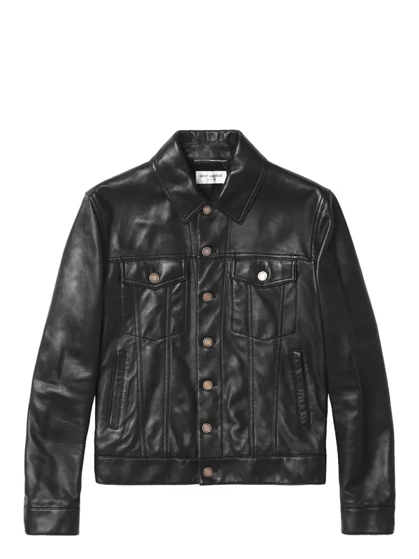 Saint Laurent Slim-fit Leather Trucker Jacket - Black