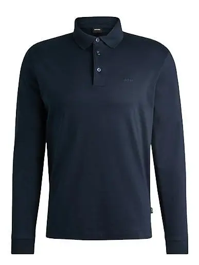 BOSS Leisure Long-sleeved Cotton-jersey Polo Shirt - Dark Blue