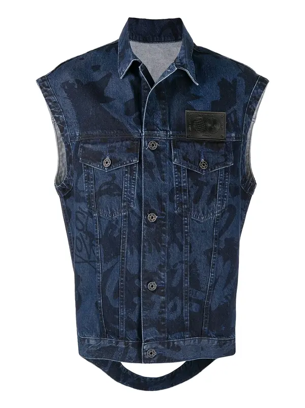 PORTS V Slogan-print Denim Gilet - Blue