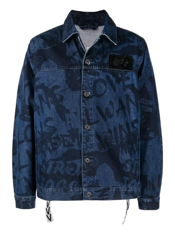 PORTS V Graffiti Print Denim Jacket - Blue