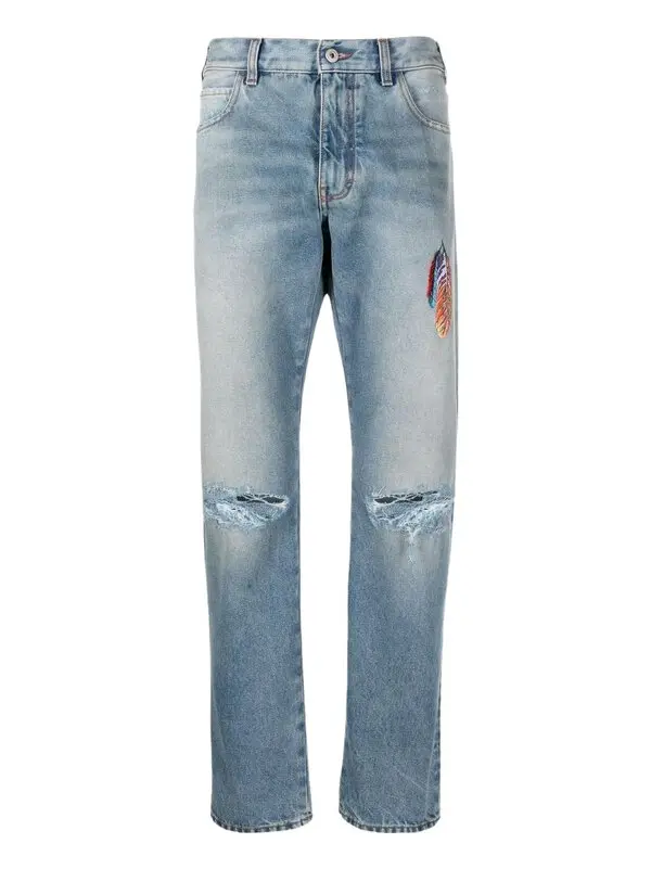 COUNTY OF MILAN Straight-leg Denim Jeans With Feather Detail - Blue