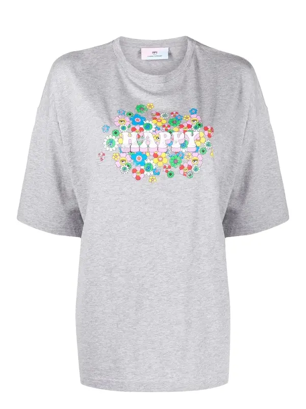 CHIARA FERRAGNI Happy Print T-shirt - Grey