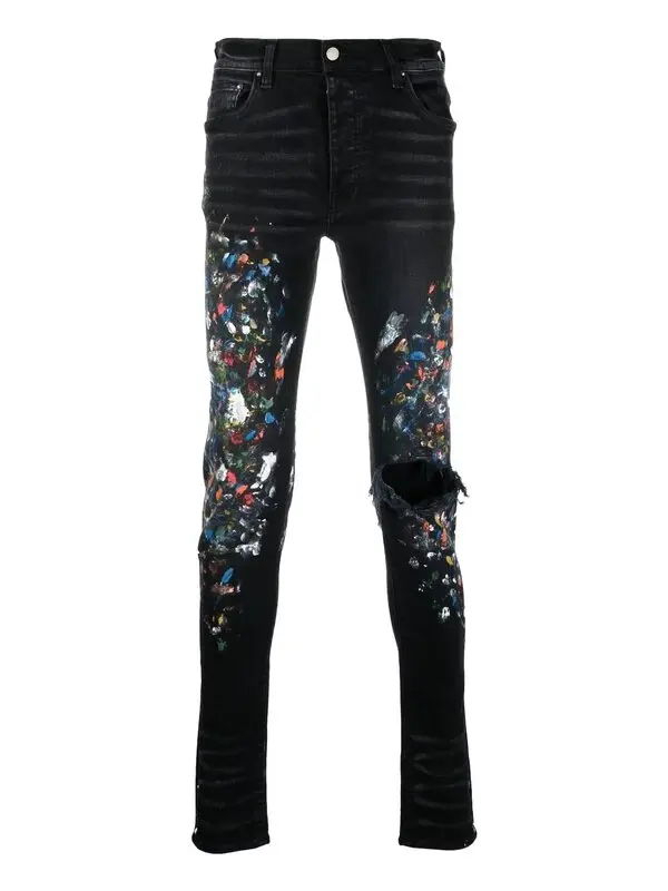 Amiri Paint Print Skinny Jeans - Black