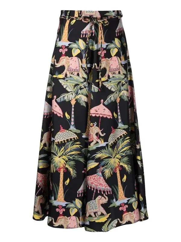 Red Valentino Mid-length Printed Silk Skirt - Black