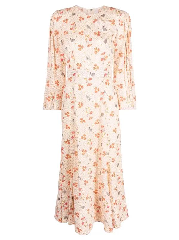ULYANA SERGEENKO Floral-print Silk Midi Dress - Neutrals
